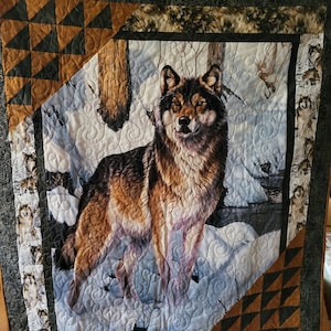 Lap Size Quilt or Wall Hanging With Wolf Print - Etsy