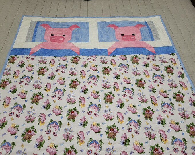 Baby Quilt With Pig Themed Print - Etsy