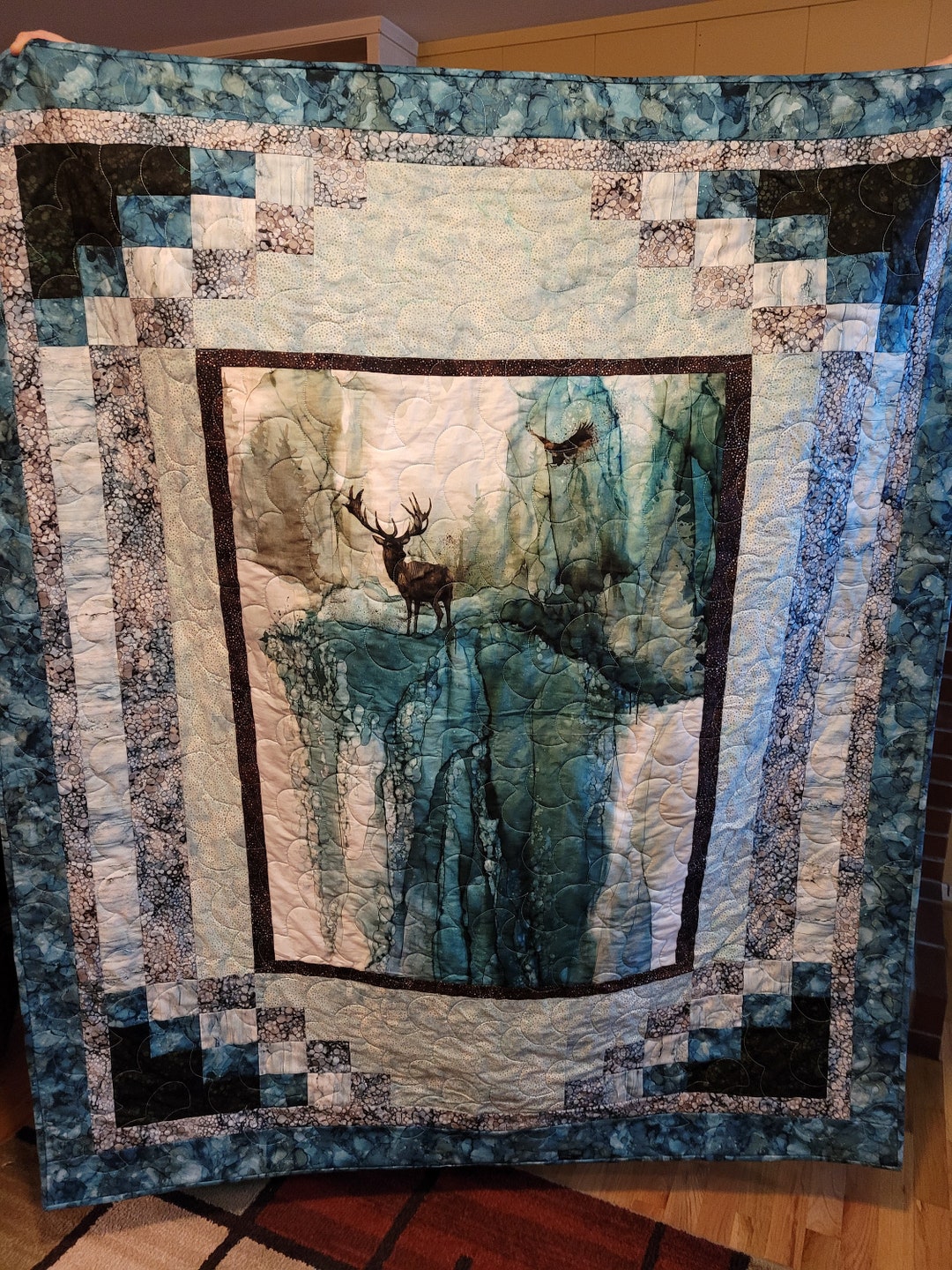 Lap Size Quilt or Wall Hanging With Elk & Eagle Print - Etsy