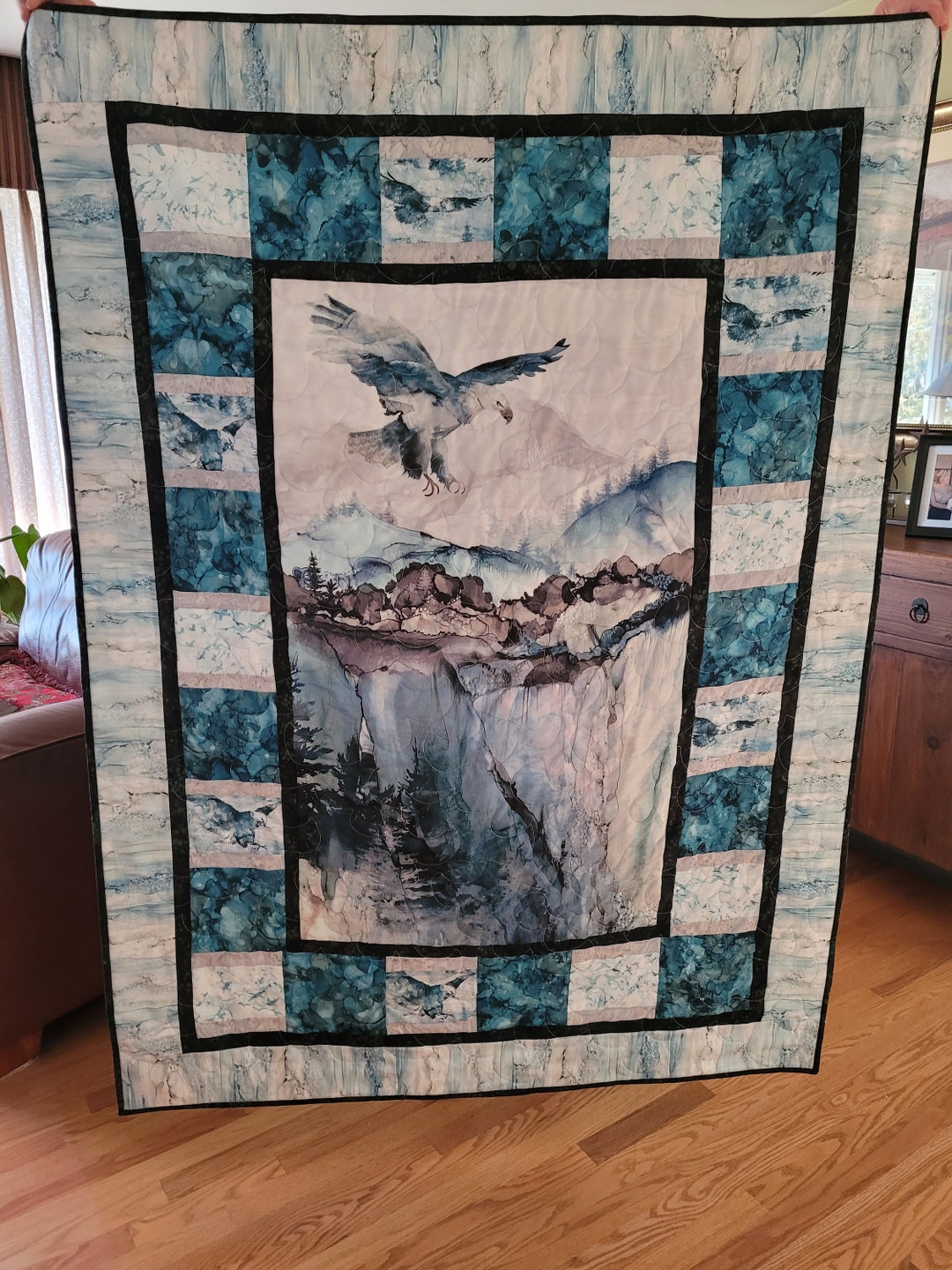 Lap Size Quilt or Wall Hanging With Soaring Eagle Print - Etsy