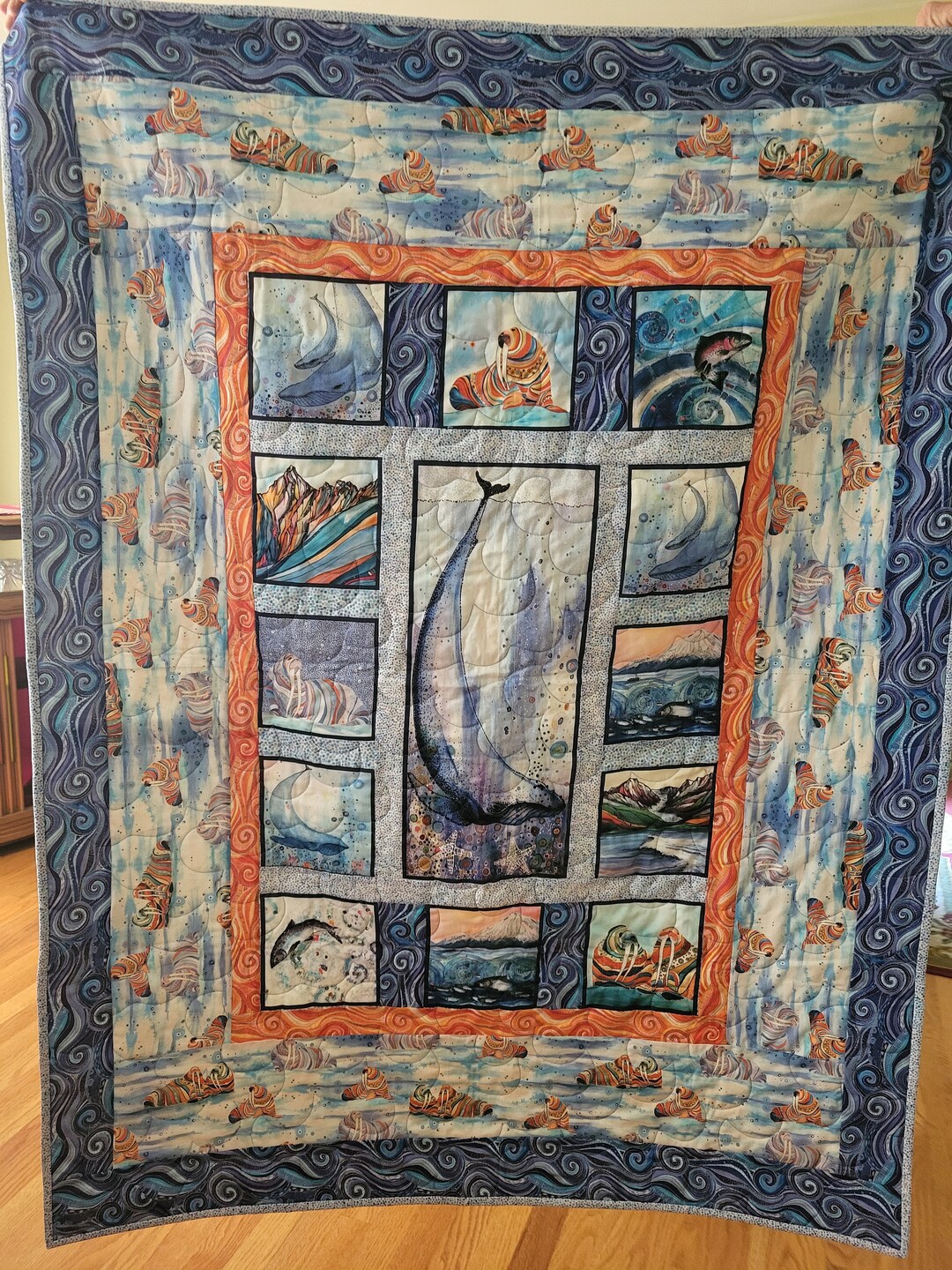 Lap Size Quilt or Wall Hanging With Whale & Walrus Print - Etsy