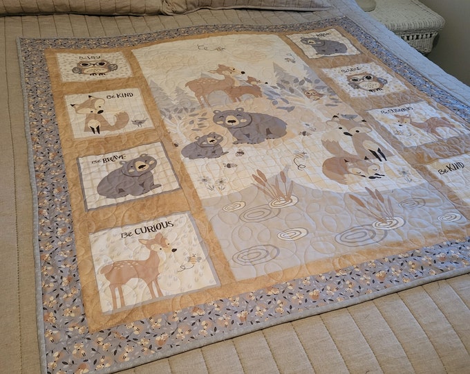 Baby Quilt With Woodland Forest Animals Themed Print - Etsy