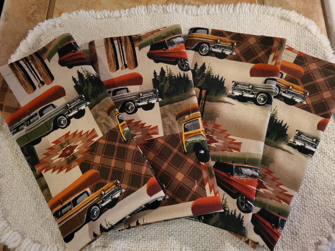 Cloth Napkins With Vintage Cars & Camping Print - Etsy