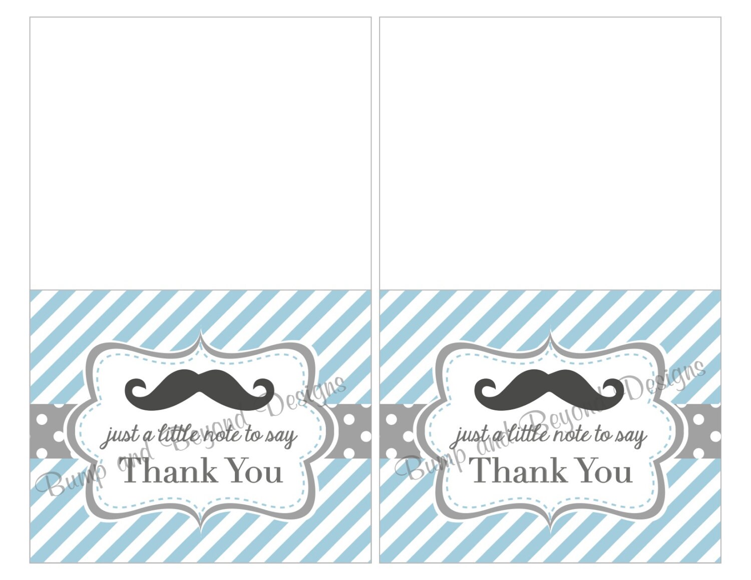 Printable Mustache Thank You Card Powder Blue Grey Instant | Etsy
