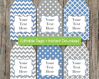 Printable Tags Editable JPG Yellow Grey INSTANT DOWNLOAD | Etsy