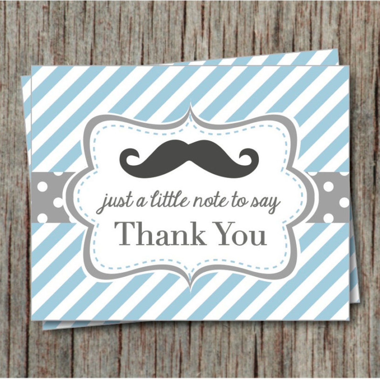 Printable Mustache Thank You Card Powder Blue Grey Instant - Etsy