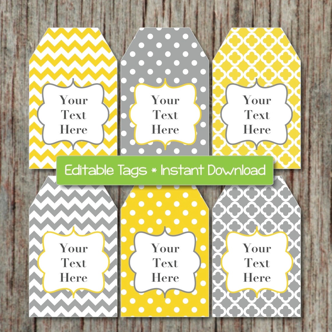 Gift Tags Printable Editable Tags Editable JPG File Yellow | Etsy