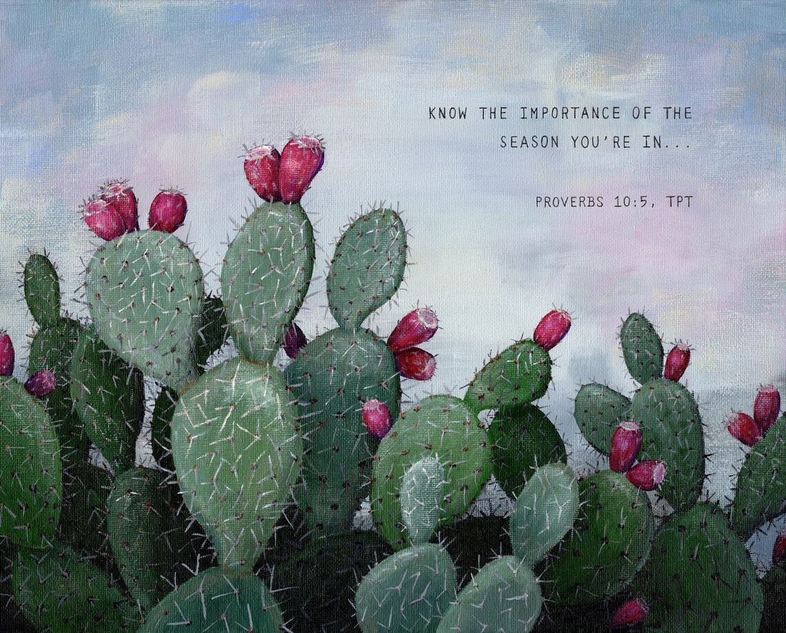 Proverbs 10:5 Cactus Wall Art, Seasons, Hand Lettered Bible Verse Art ...