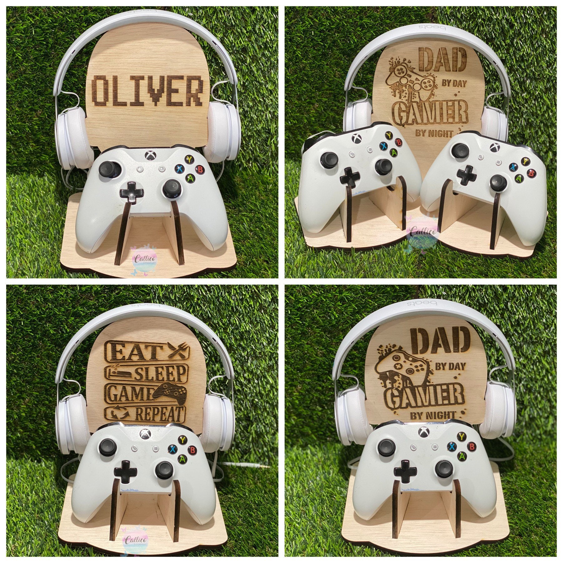 Gamer Stand Wooden Engraved Controller and Headset Stand for Xbox ...