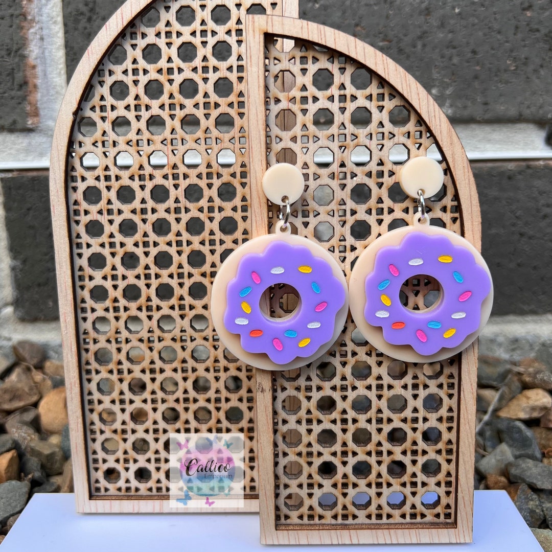 Purple Iced Donut - Double Layered Acrylic Stud Dangle Earrings - Etsy