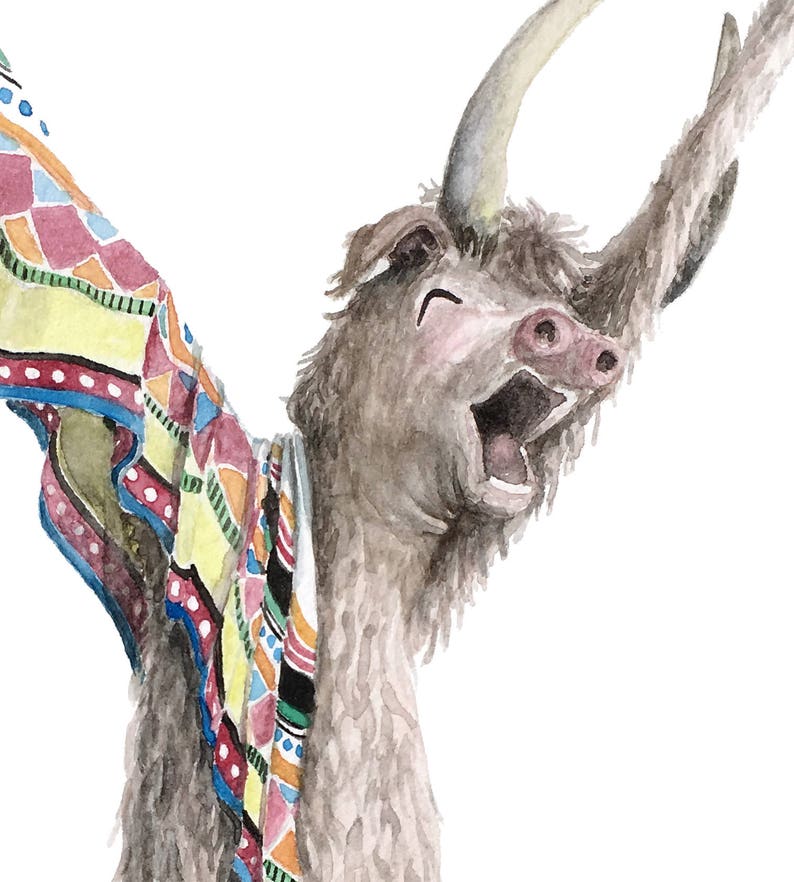 Yawning Yak Animal Letter Y // Watercolor Neutral Nursery Decor ...