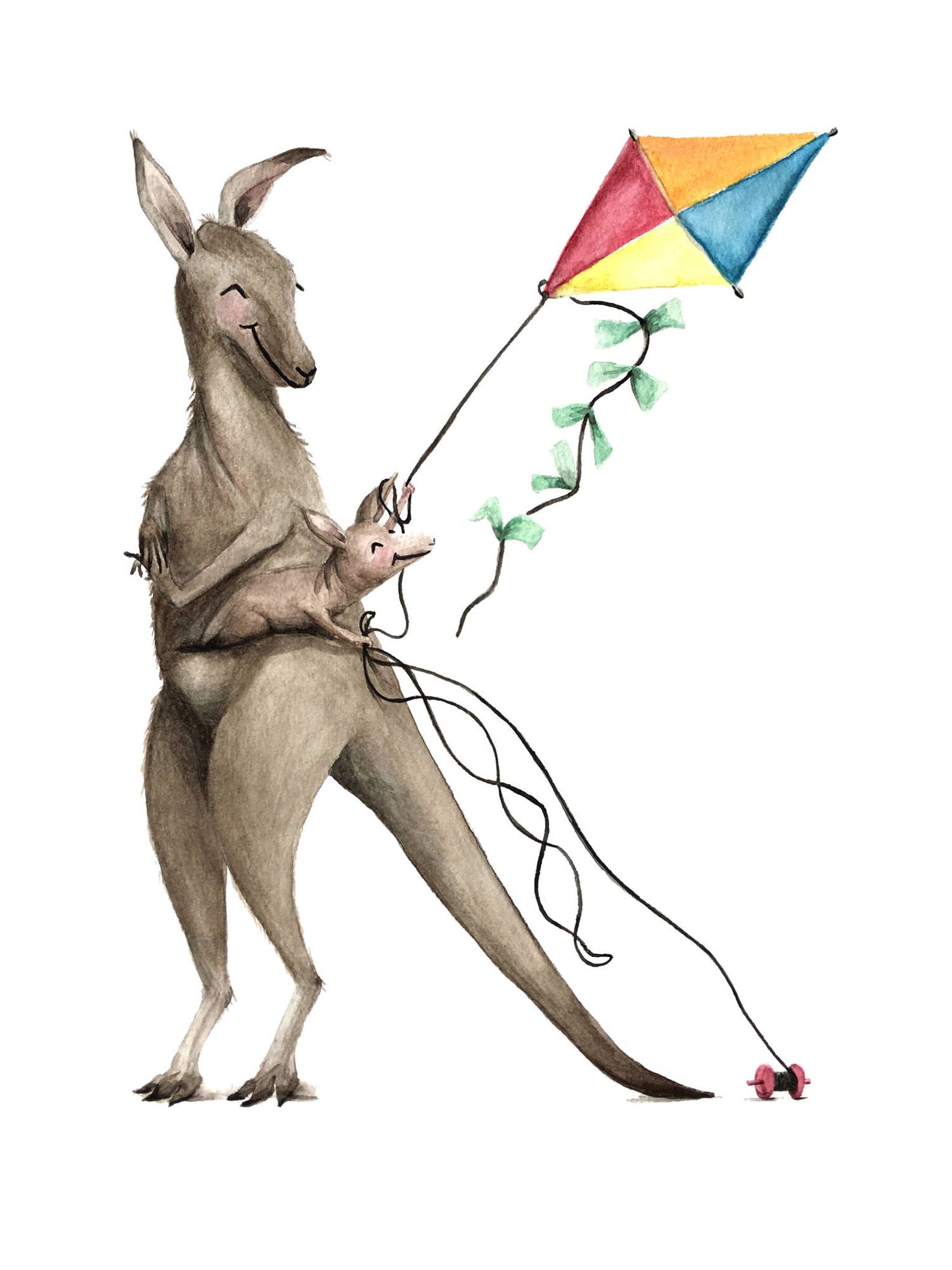 Kangaroo Painting Joey With Kite Letter K// Pastel Neutral - Etsy