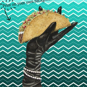 Black Satin Glove with Taco Hand Holding Taco Watercolor | Etsy