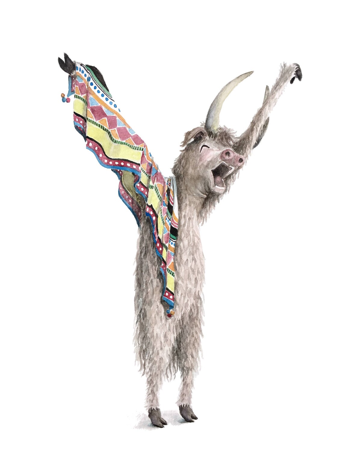 Yawning Yak Animal Letter Y // Watercolor Neutral Nursery | Etsy