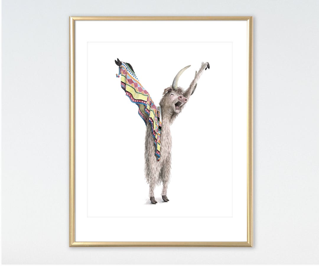 Yawning Yak Animal Letter Y // Watercolor Neutral Nursery Decor ...