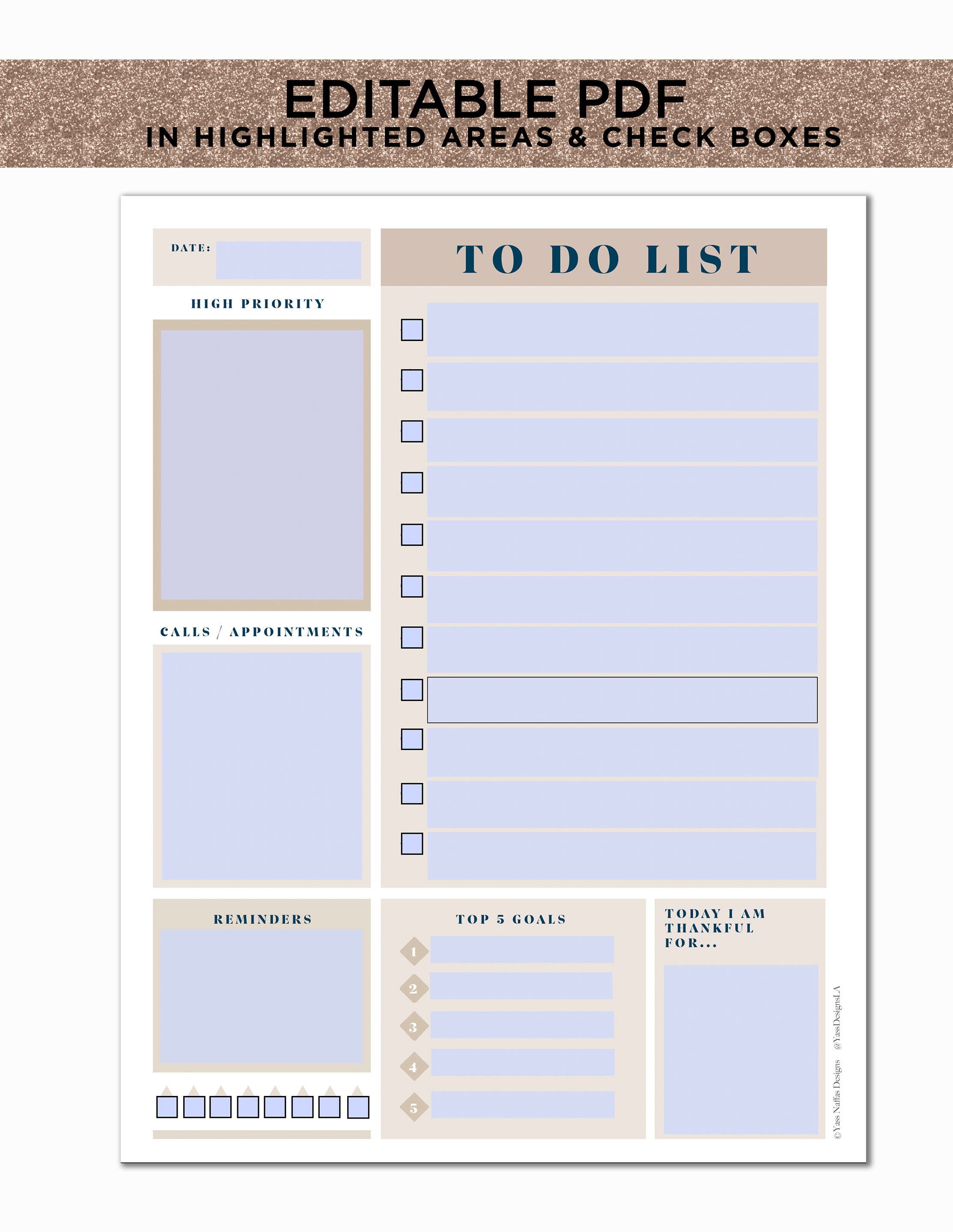 Editable Daily Planner Printable & PDF, Productivity Planner, Checklist ...