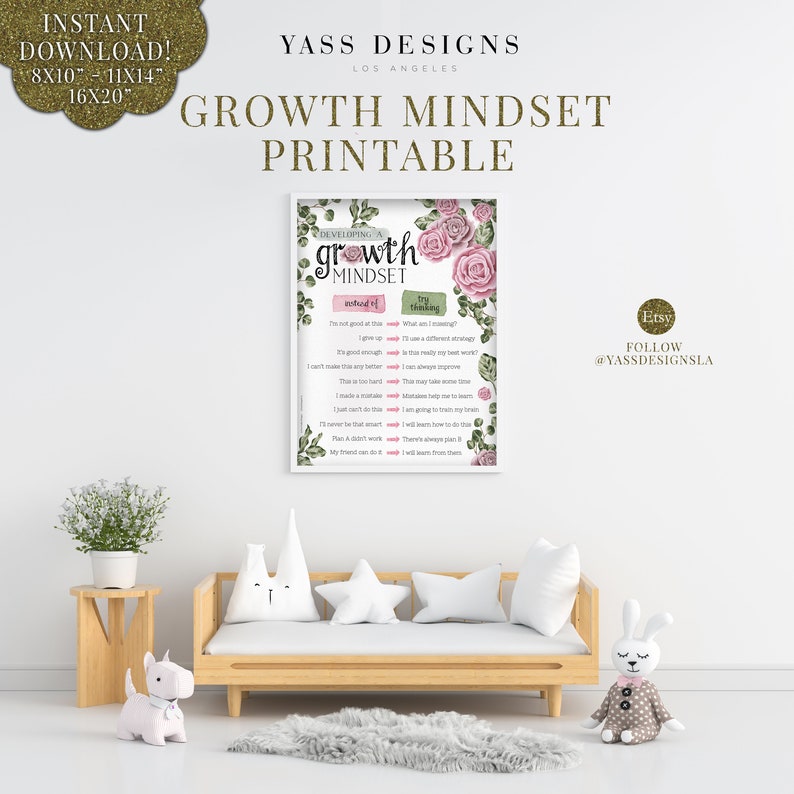 Growth Mindset Poster Printable Kids Wall Art Print Digital Download ...