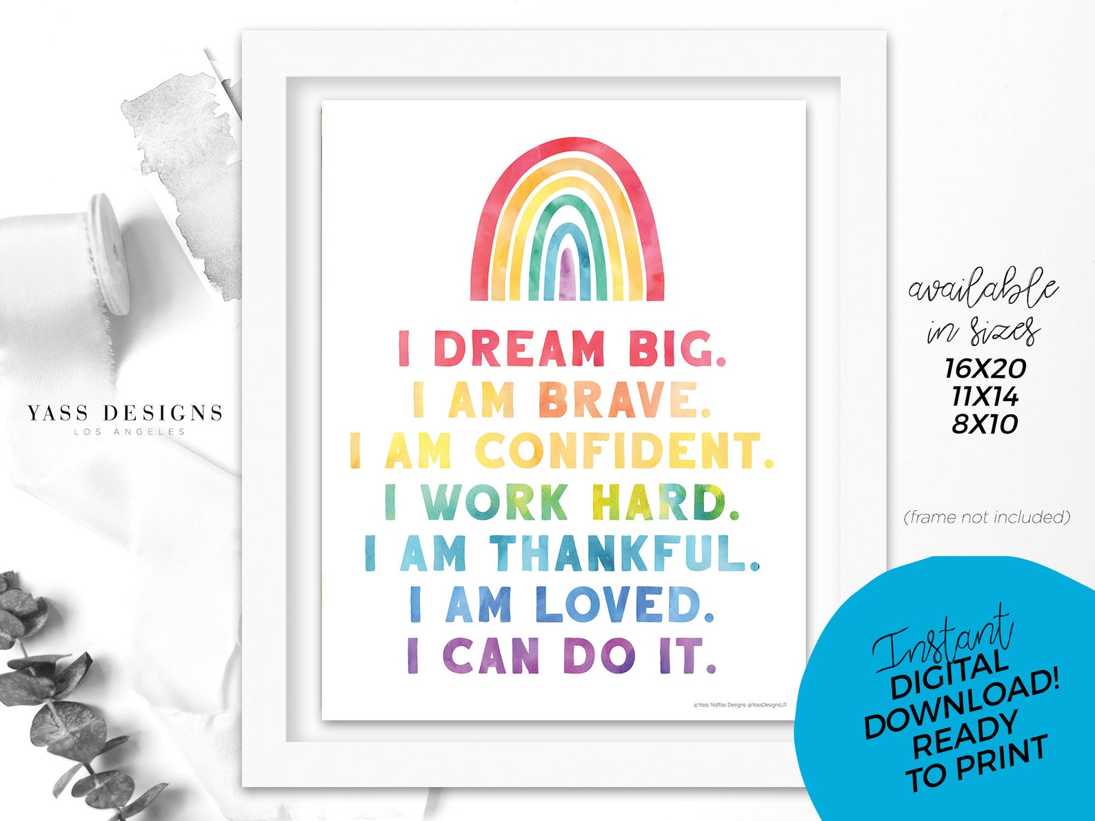 Dream Big Positive Affirmation Digital Poster Print, Growth Mindset Art ...
