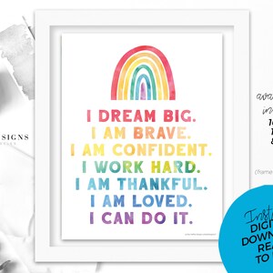 Dream Big Positive Affirmation Digital Poster Print, Growth Mindset Art ...