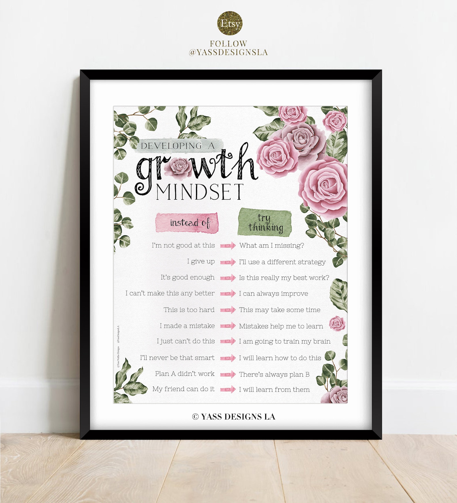 Growth Mindset Poster Printable Kids Wall Art Print Digital Download ...