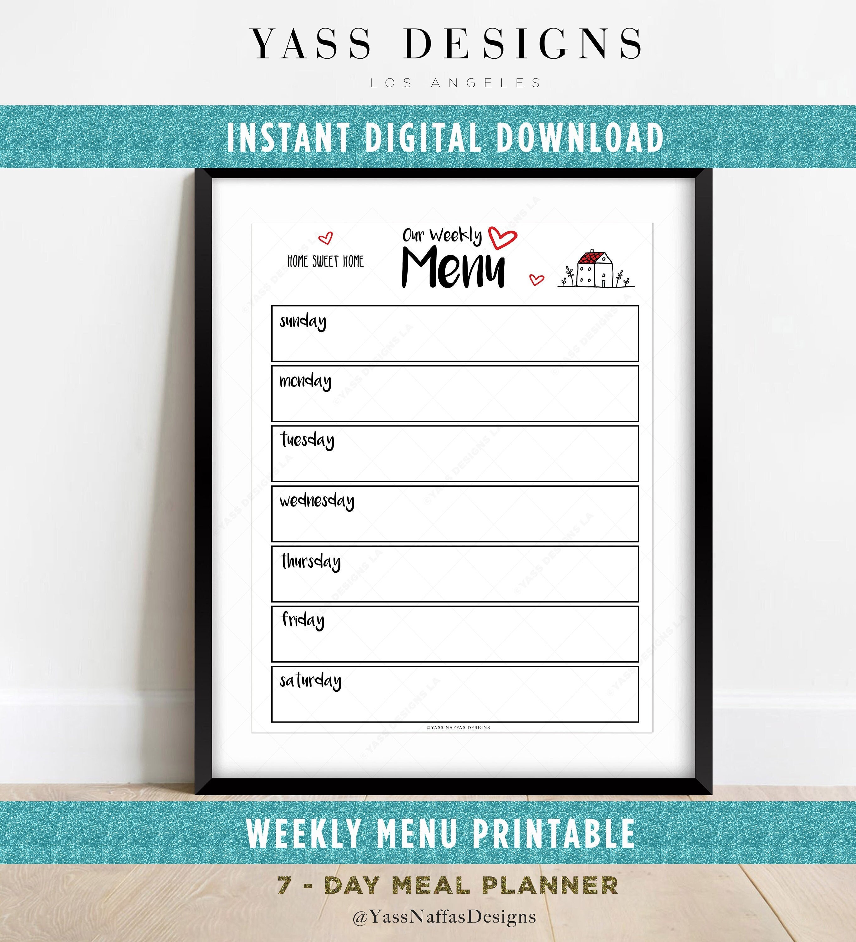 Weekly Menu Printable, Cute Meal Planner, Meal Planner, Printable ...