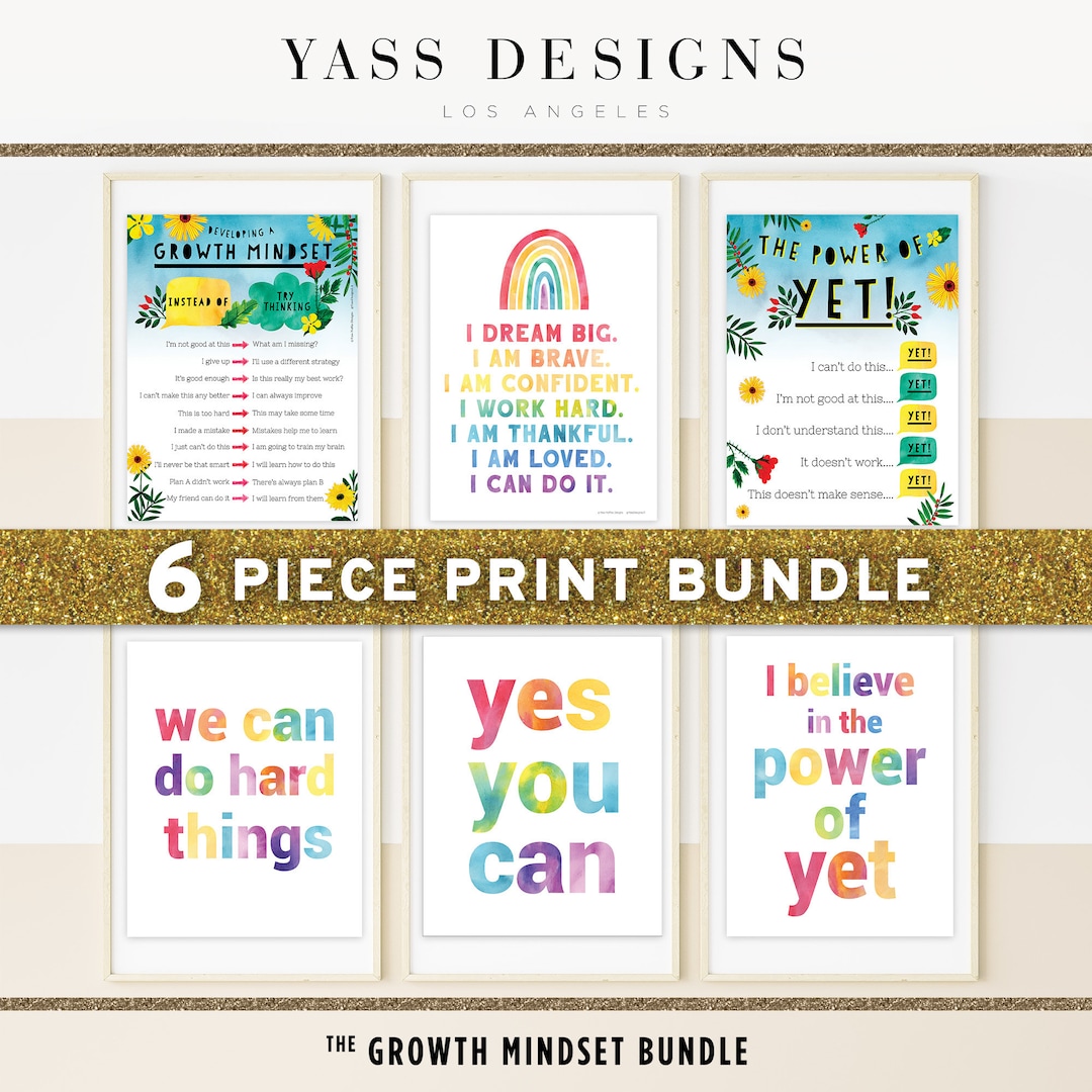 Classroom Decor Bundle Printed Wall Art, Growth Mindset Set, Rainbow ...