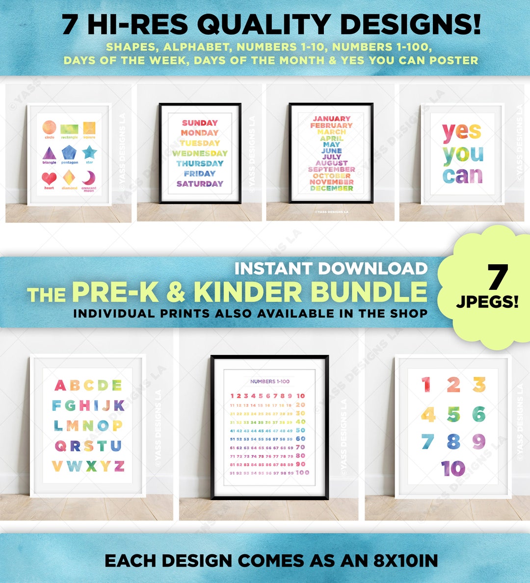 Classroom Decor Bundle Set of 7 Digital Prints, ABC Chart, Alphabet ...