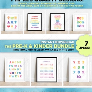 Classroom Decor Bundle Set of 7 Digital Prints, ABC Chart, Alphabet ...