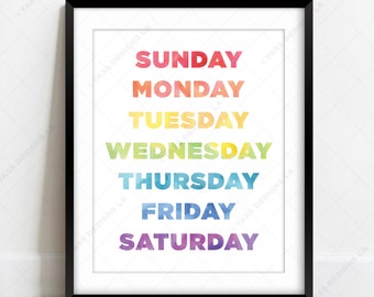 Days of the Week Printable, Montessori Education Poster, Kids Learning ...