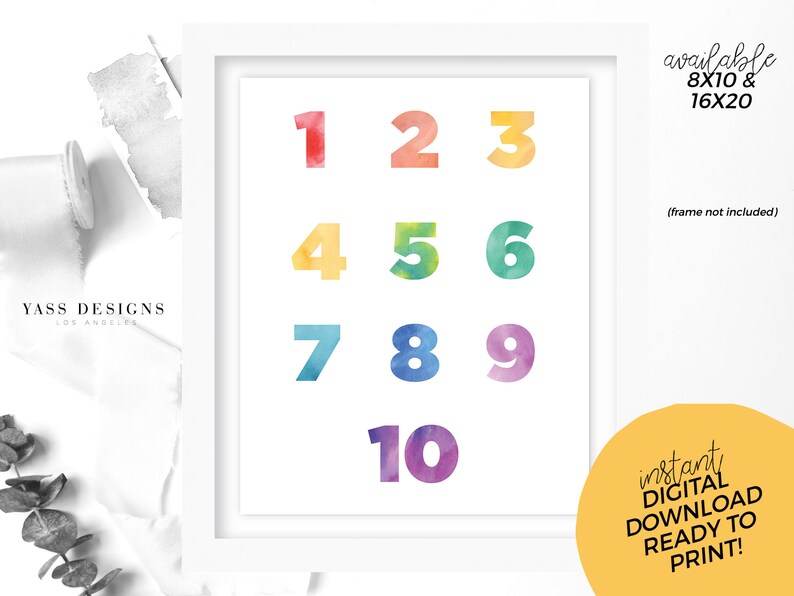 Number Poster Chart, Number Wall Art Print, Counting 1-10 Number Poster ...
