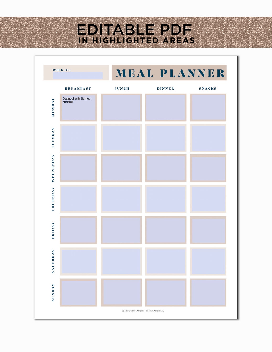 Meal Plan Printable & Editable PDF Wall Meal Planner Meal - Etsy