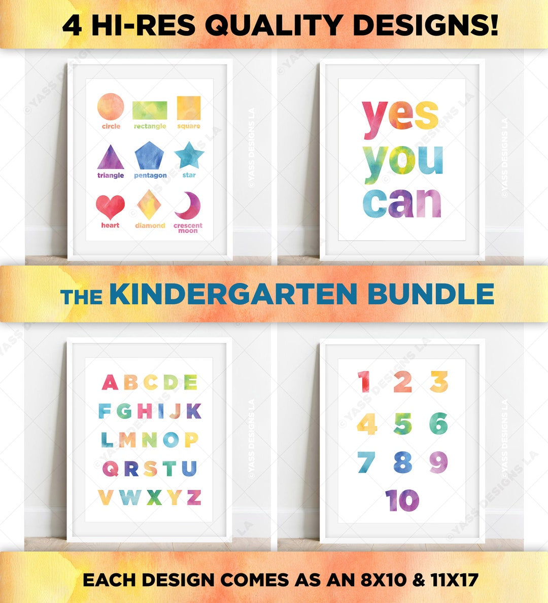 Kids Classroom Printable Poster Downloadable Decor Bundle Set, Shapes ...