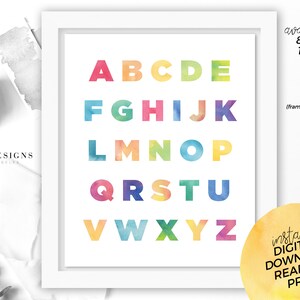 Rainbow Alphabet ABC Chart Digital Poster Print Download, Playroom ...