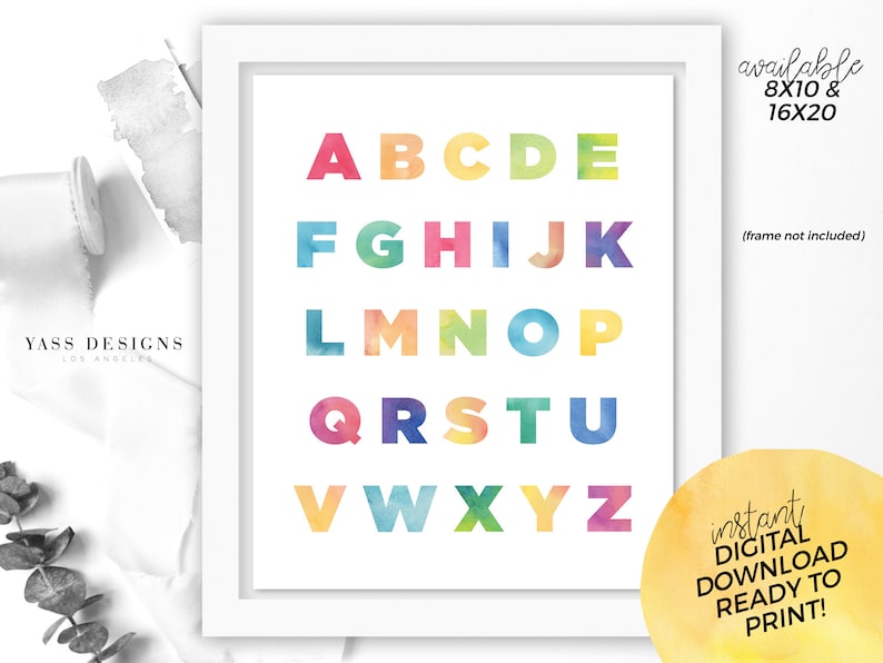Rainbow Alphabet ABC Chart Digital Poster Print Download, Playroom ...