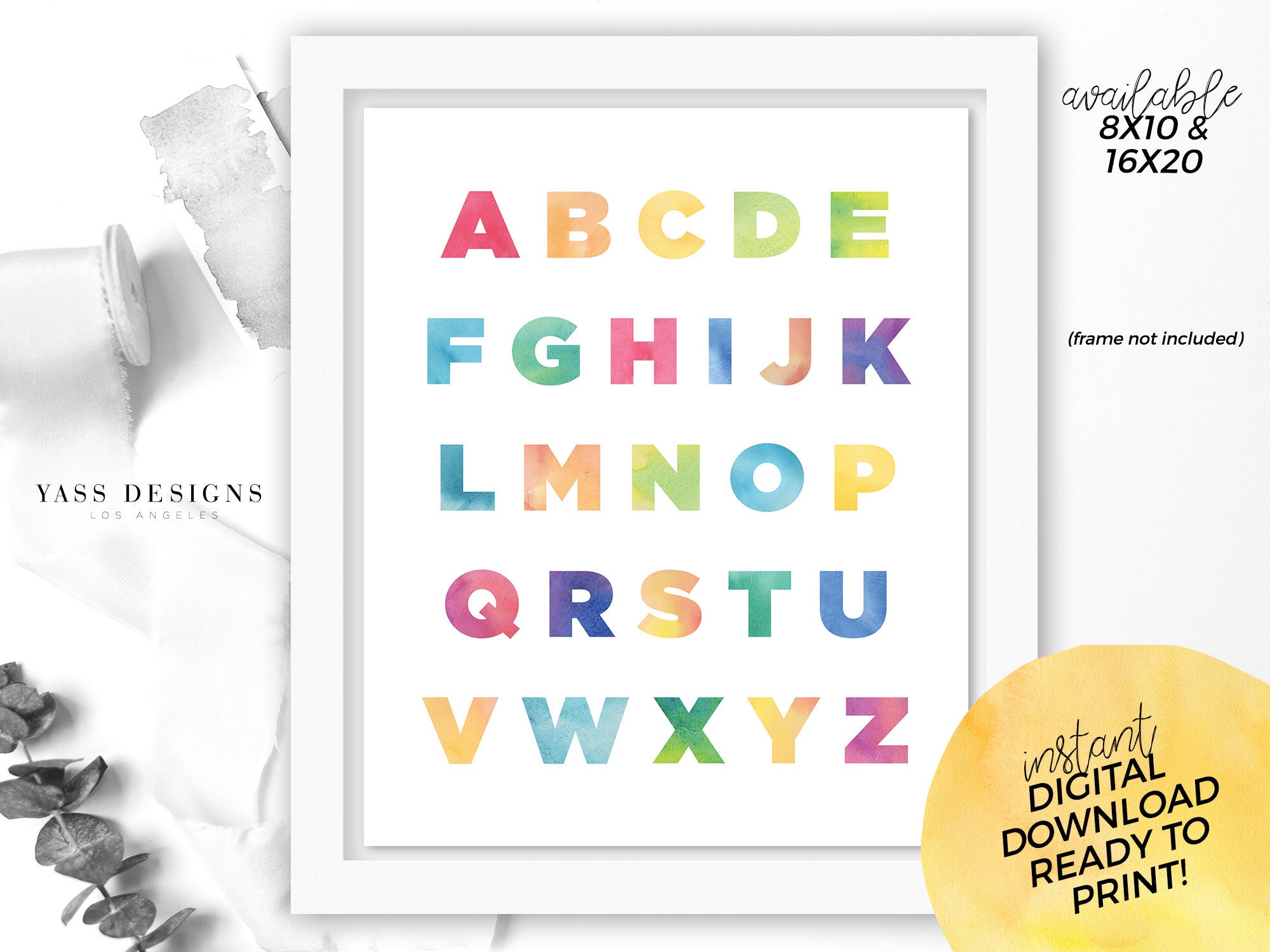 Rainbow Alphabet ABC Chart Digital Poster Print Download, Playroom ...