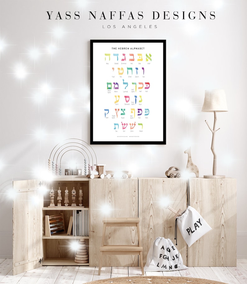 Hebrew Letters Alphabet Chart Print, Aleph Bet Classroom Art, Jewish ...