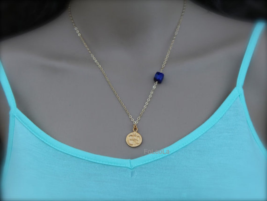 Ohm Coin Necklace, Lotus Coin Necklace, Ohm Lapis Necklace, 24 Kt Gold ...