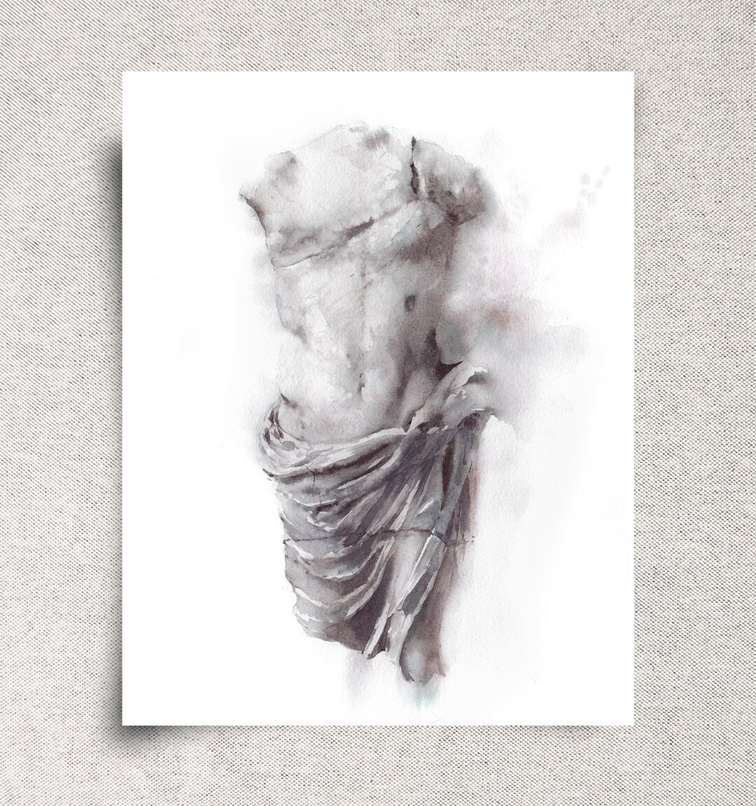 Roman Statue ORIGINAL Watercolor Painting, Ancient God Sculpture Wall ...