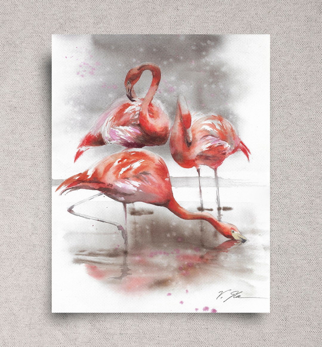 Flamingos ORIGINAL Watercolor Painting - Tropical Home Décor - 11x14 ...