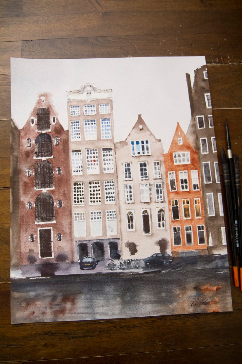Amsterdam Original Watercolor Painting Canal Cityscape Wall - Etsy
