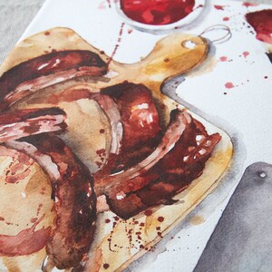 BBQ Ribs ORIGINAL Watercolor Painting, Meat Kitchen Wall Art, Barbeque ...
