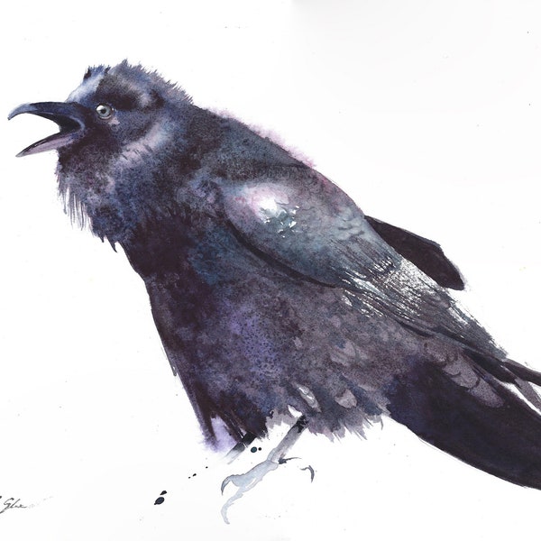 Raven Watercolor - Etsy