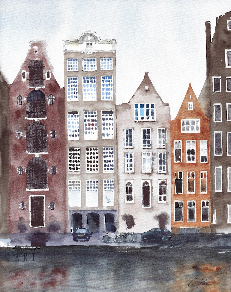 Amsterdam Original Watercolor Painting Canal Cityscape Wall - Etsy