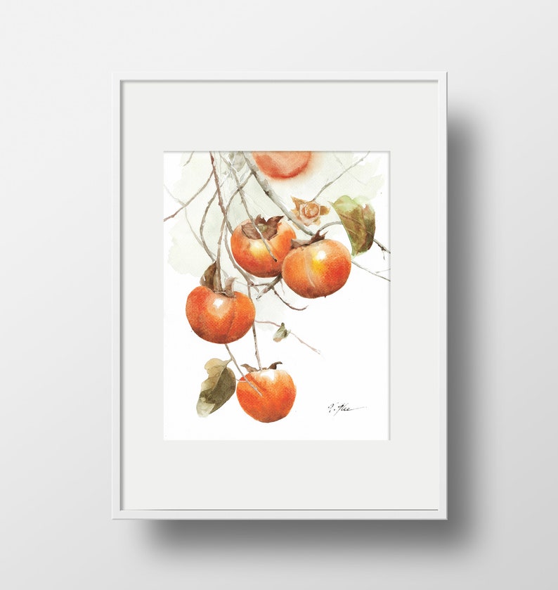 Persimmon Tree Original Watercolor Painting Wall Art Kitchen - Etsy