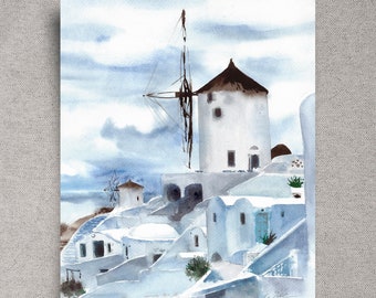 Small Custom Watercolor Watercolour ORIGINAL Painting Greece Greek ...