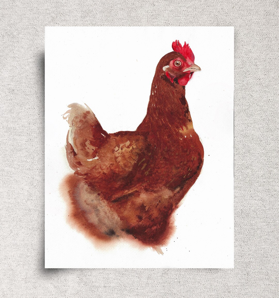 Red Hen Original Watercolor - Farmhouse Art - Chicken Painting - Rustic ...
