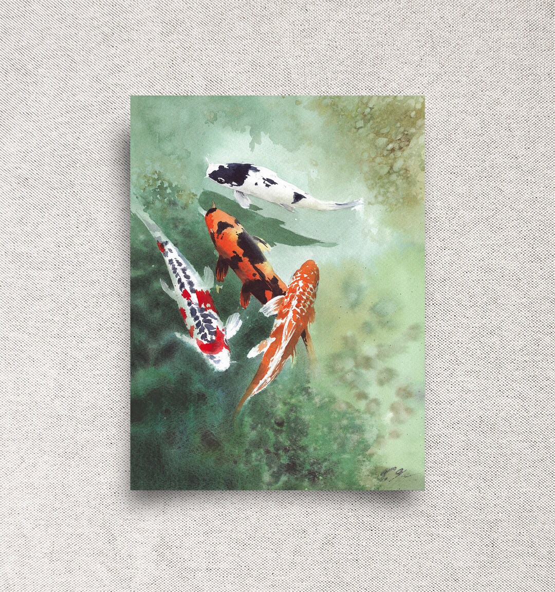 Koi Fish Original Watercolor Painting – Japanese Pond Art – Zen Home ...
