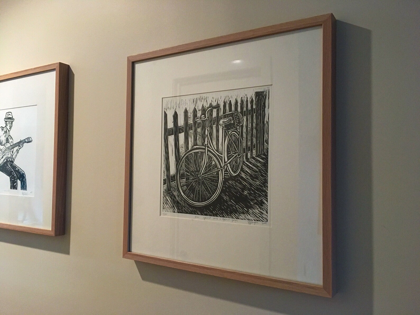 Linocut Print of a Bike Against a Fence - Etsy