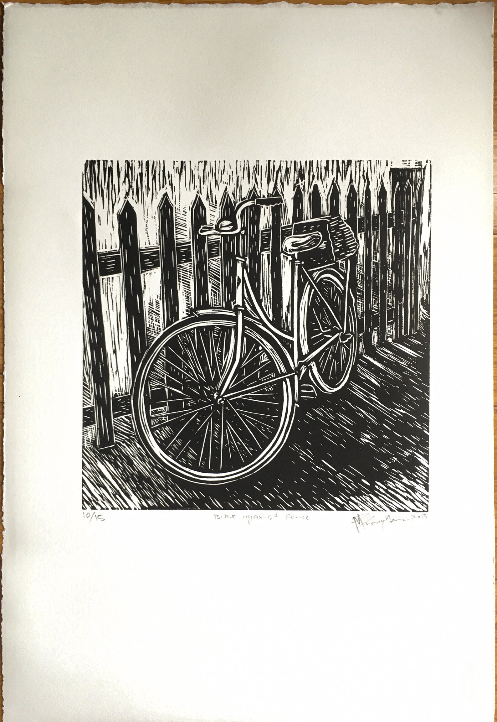 Linocut Print of a Bike Against a Fence - Etsy
