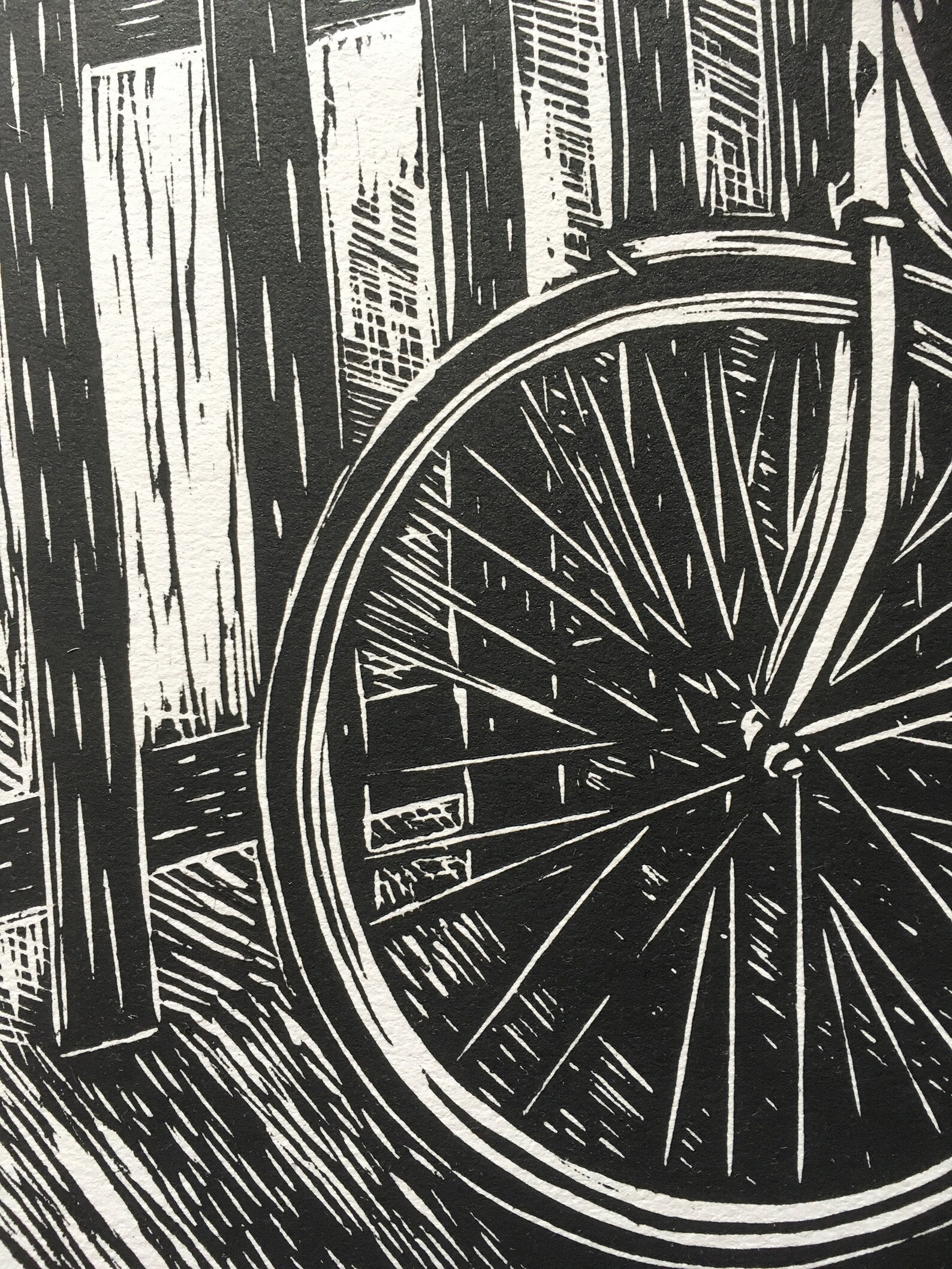 Linocut Print of a Bike Against a Fence - Etsy